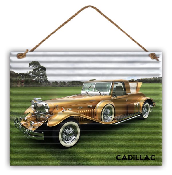 Gold Cadillac Corrugated Sign - Vibrance Gifts and Soft Furnishings